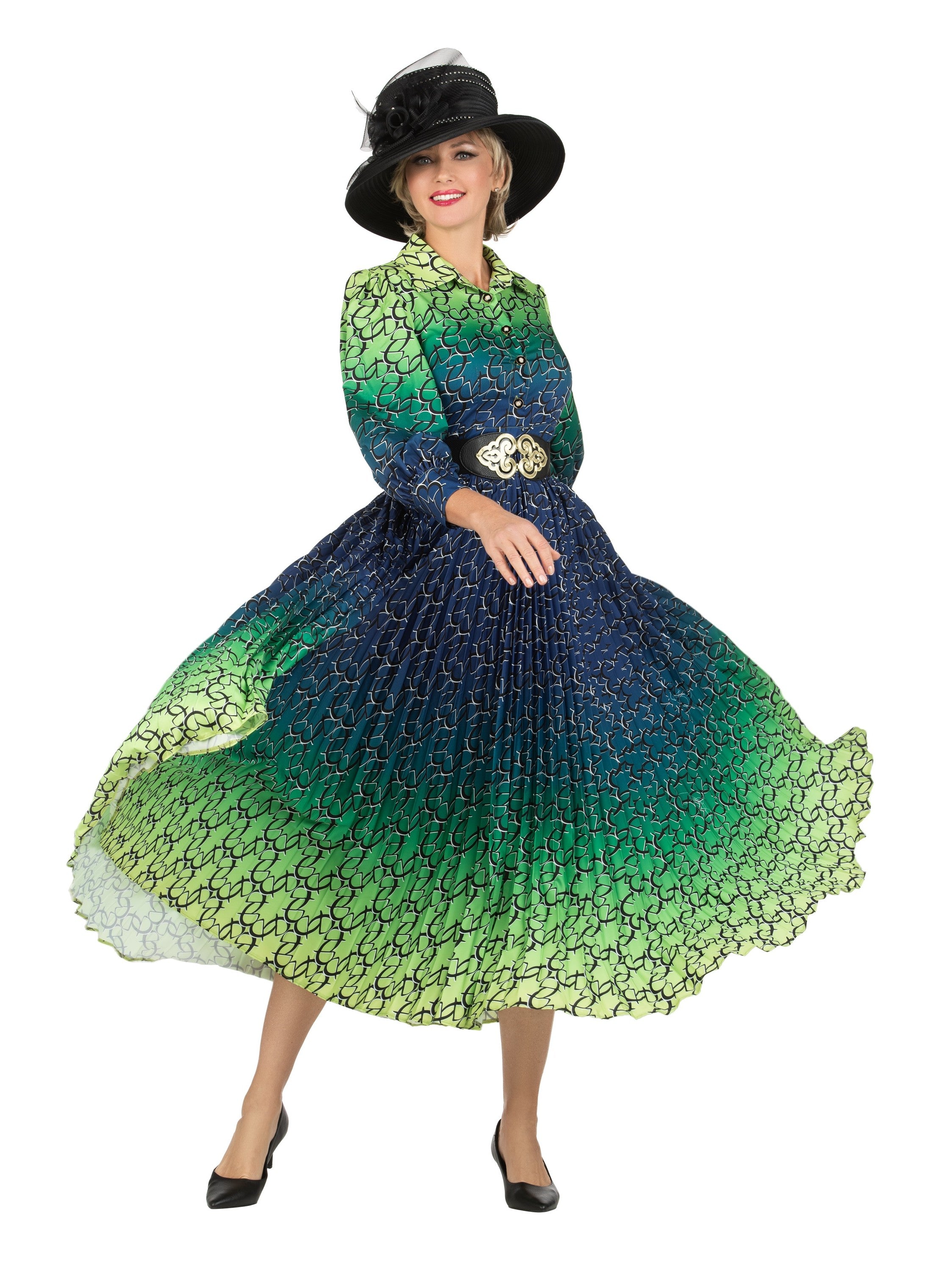 Ombre Print Flowy Pleats Drs w/ Belt – Giovanna Apparel