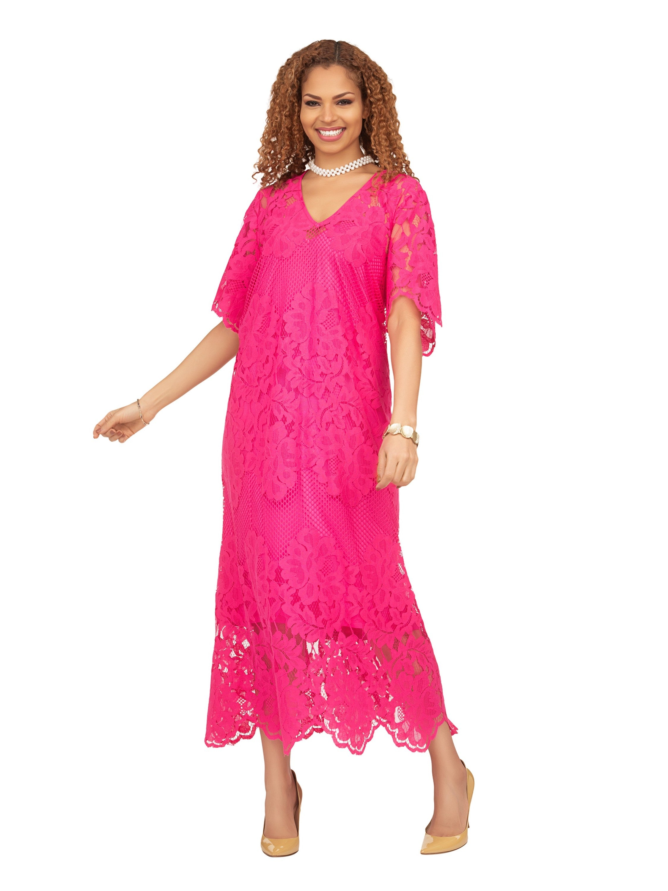 V-neck Short Slv Lace Dress w/ Slip – Giovanna Apparel
