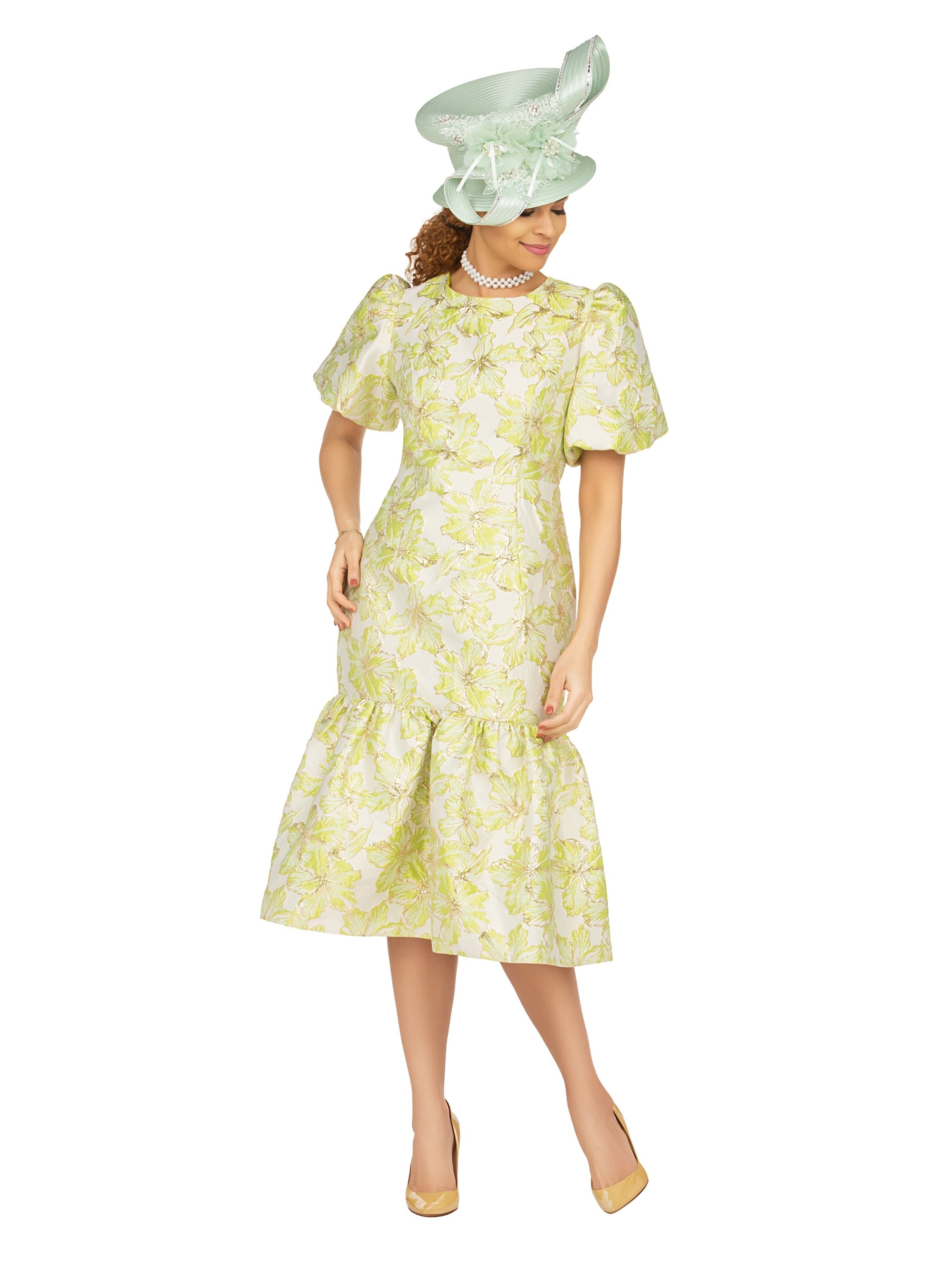 Floral Brocade Short Balloon Slv Mermaid Dress – Giovanna Apparel