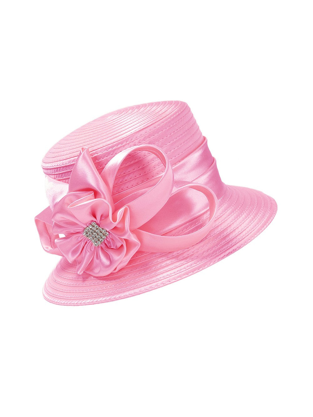 Small Brim Ribbon Hat w/ Stoned Satin Flower – Giovanna Apparel